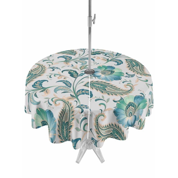 Abstract Paisley Pattern Round Outdoor Tablecloth with Umbrella Hole ...