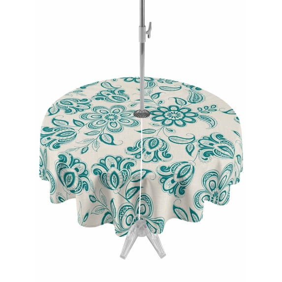 Abstract Paisley Pattern Round Outdoor Tablecloth with Umbrella Hole ...