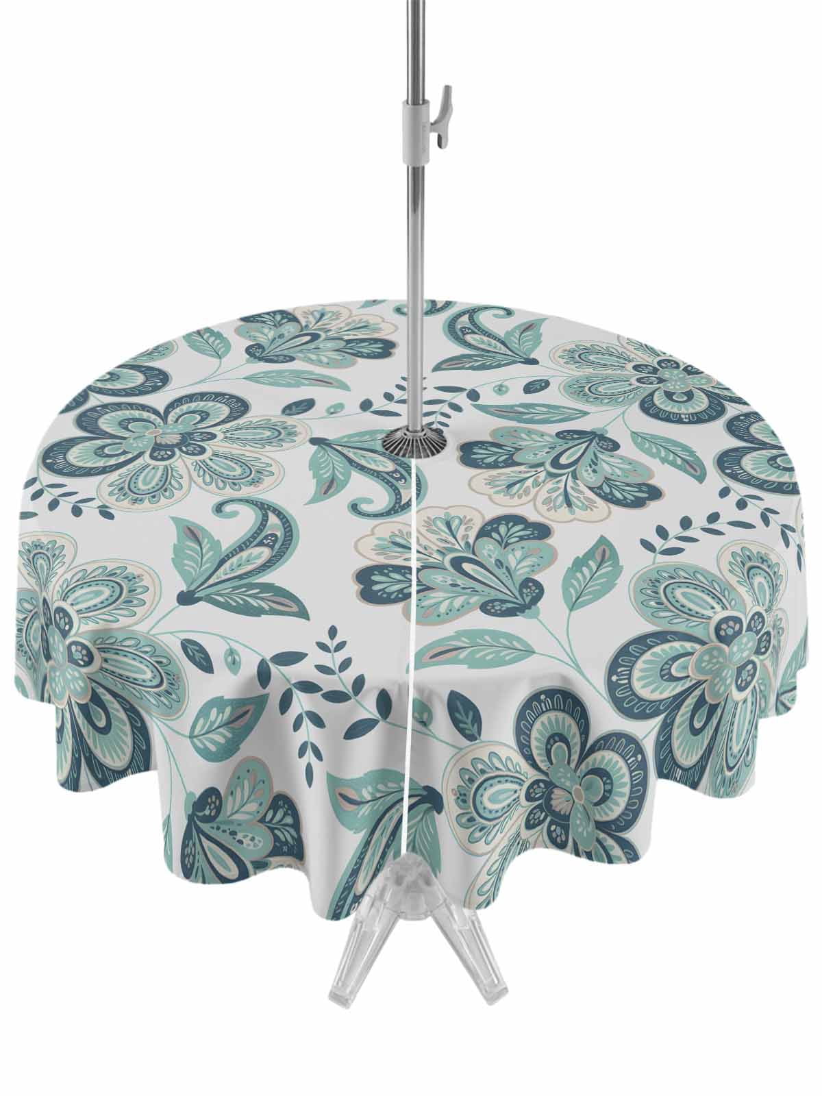Abstract Paisley Pattern Round Outdoor Tablecloth with Umbrella Hole ...