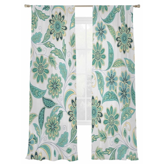 Abstract Paisley Pattern Sheer Curtains 2 Panels Set Vintage Green ...
