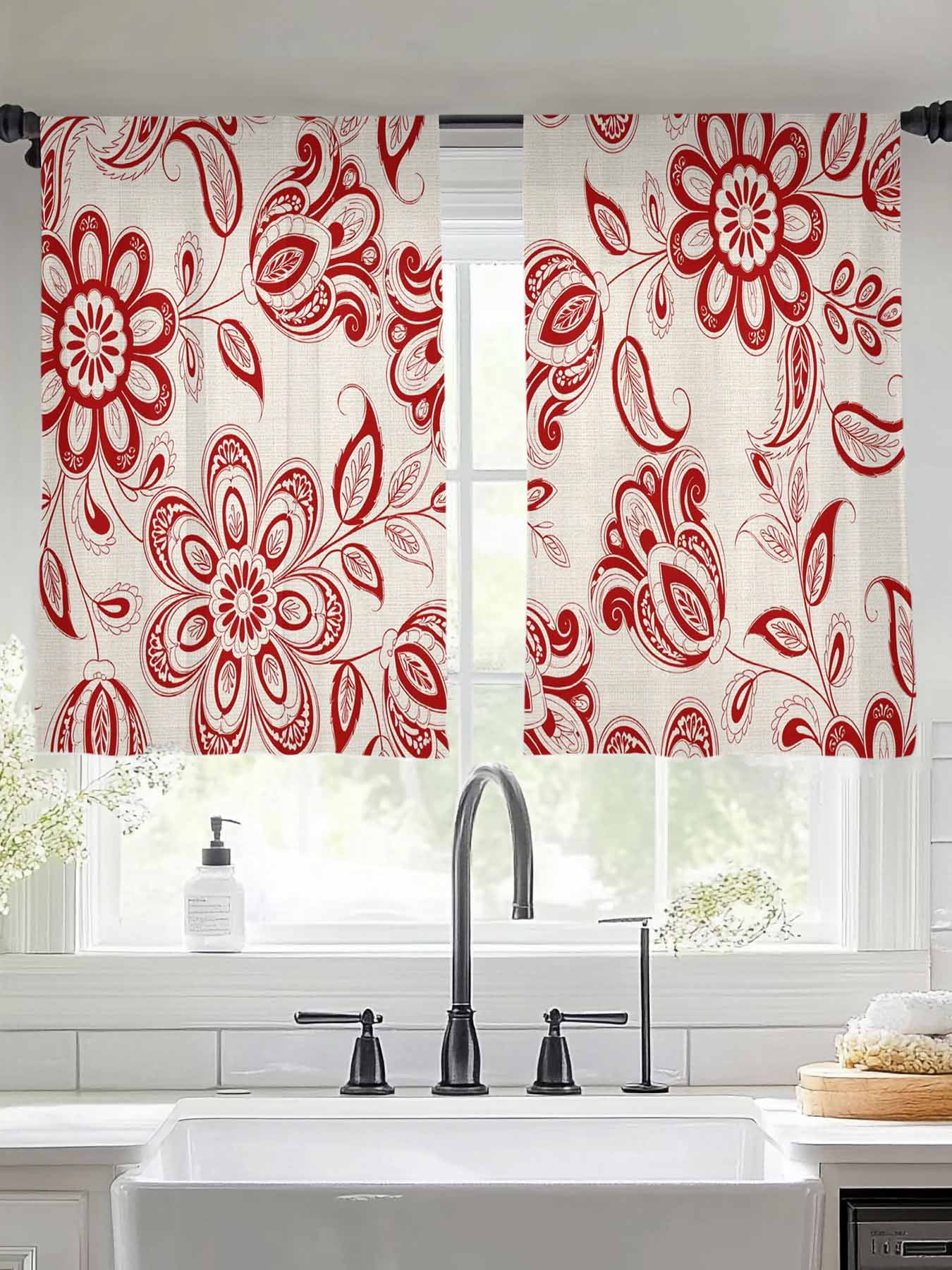 Abstract Paisley Pattern Sheer Curtains 54 Inches Long 2 Panels Retro ...