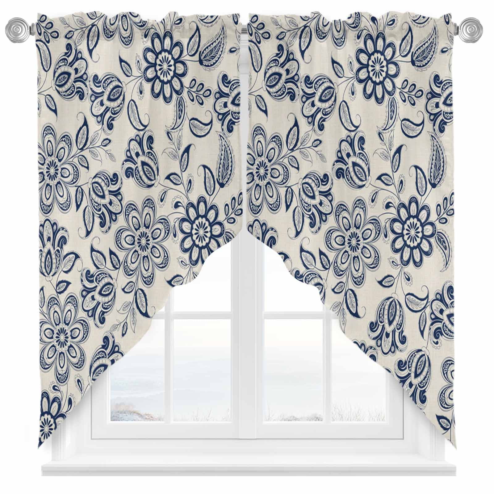 Abstract Paisley Pattern Swag Kitchen Curtain Valances, Vintage Ethnic ...