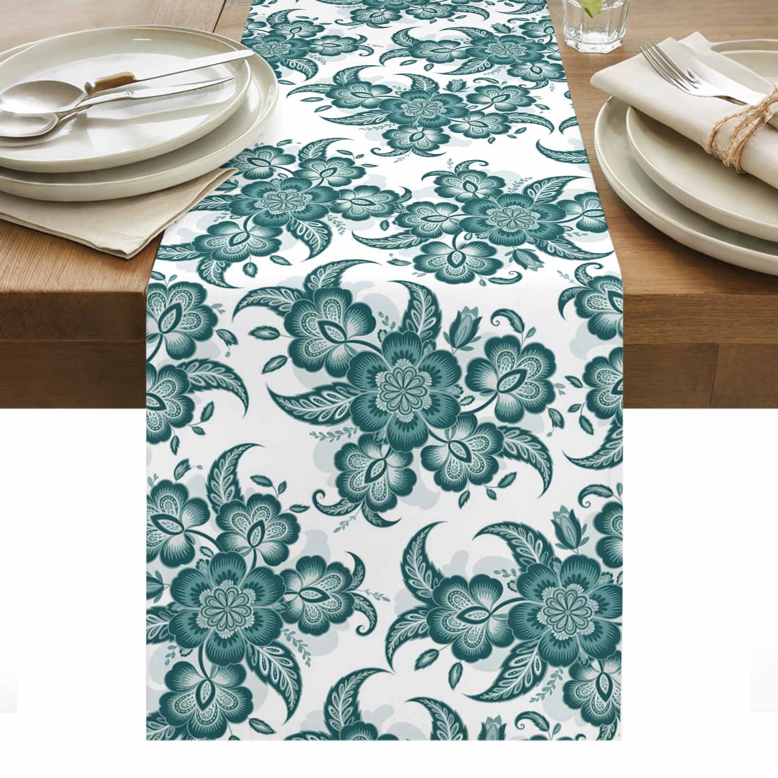 Abstract Paisley Pattern Table Runner 13 x 48 Inch, Retro Green Ethnic ...