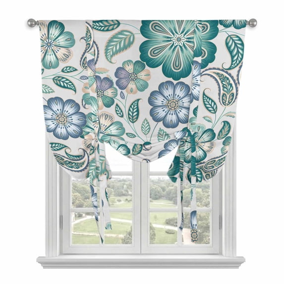 Abstract Paisley Pattern Tie Up Curtains, Vintage Green Ethnic Flower ...