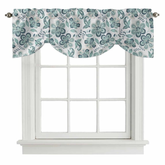 Abstract Paisley Pattern Tie Up Valance Curtains Vintage Green Ethnic ...
