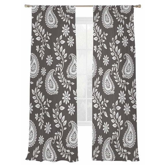 Abstract Paisley Sheer Curtains 2 Panels Set Floral Leaves Brown ...