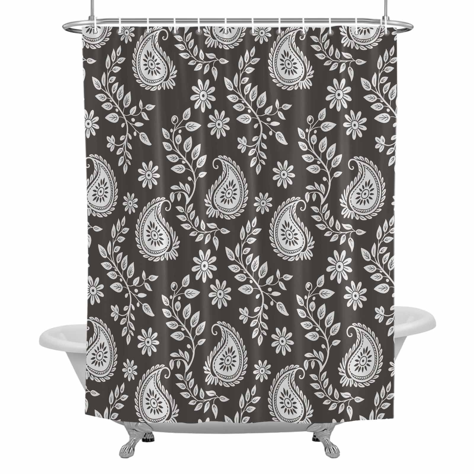 Abstract Paisley Shower Curtain for Bathroom, Floral Leaves Brown ...