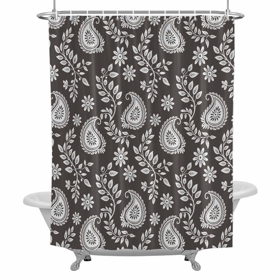 Abstract Paisley Shower Curtain for Bathroom, Floral Leaves Brown ...