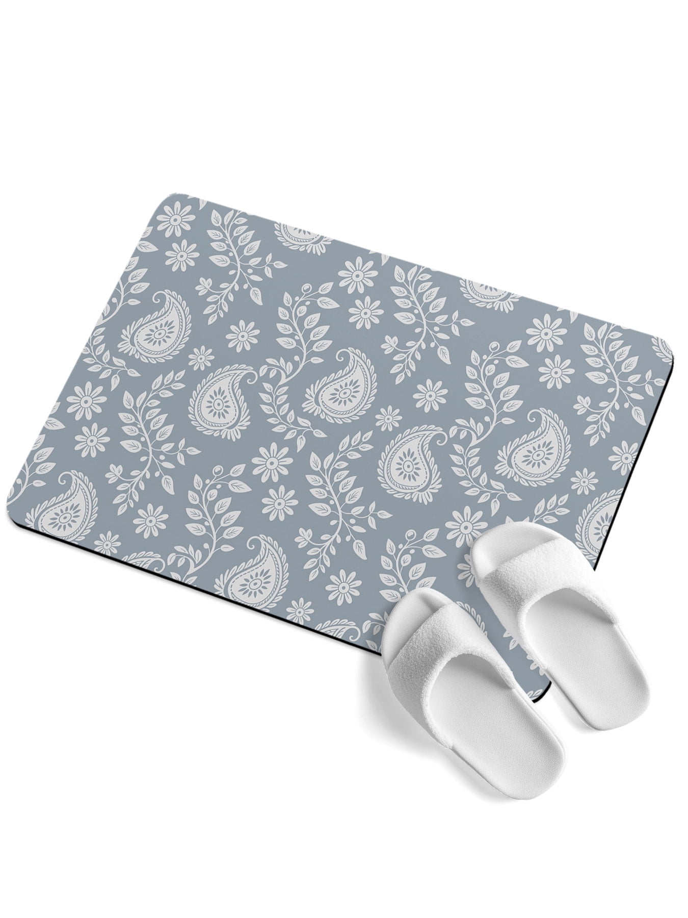 Abstract Paisley Soft Diatomaceous Earth Mat, Floral Leaves Blue ...