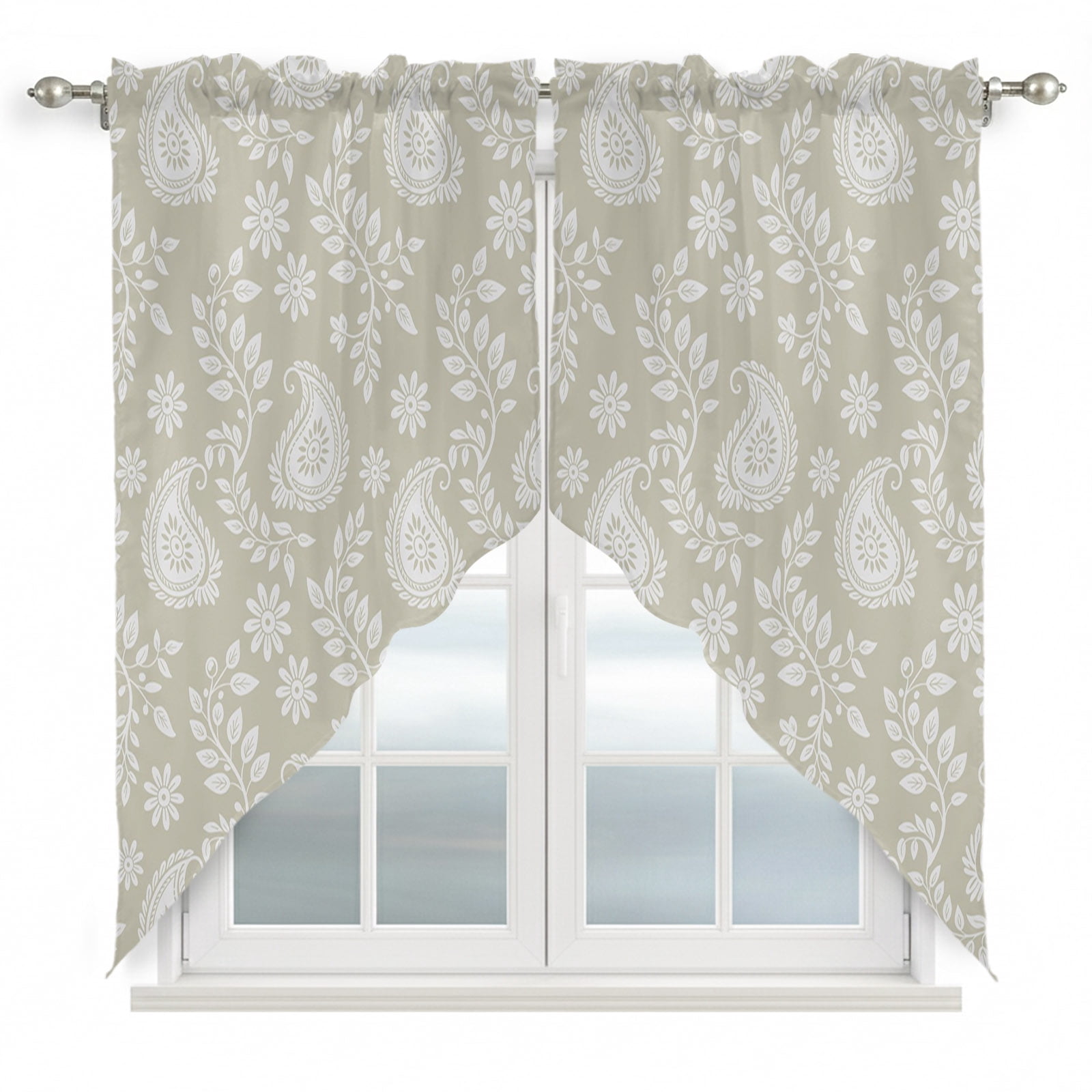 Abstract Paisley Swag Curtain Valance for Window 2 Panels Floral Leaves ...