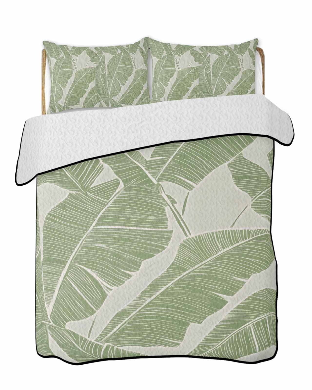 Abstract Palm Leaf Quilts Bedding Set King Size Green Tropical Plants ...