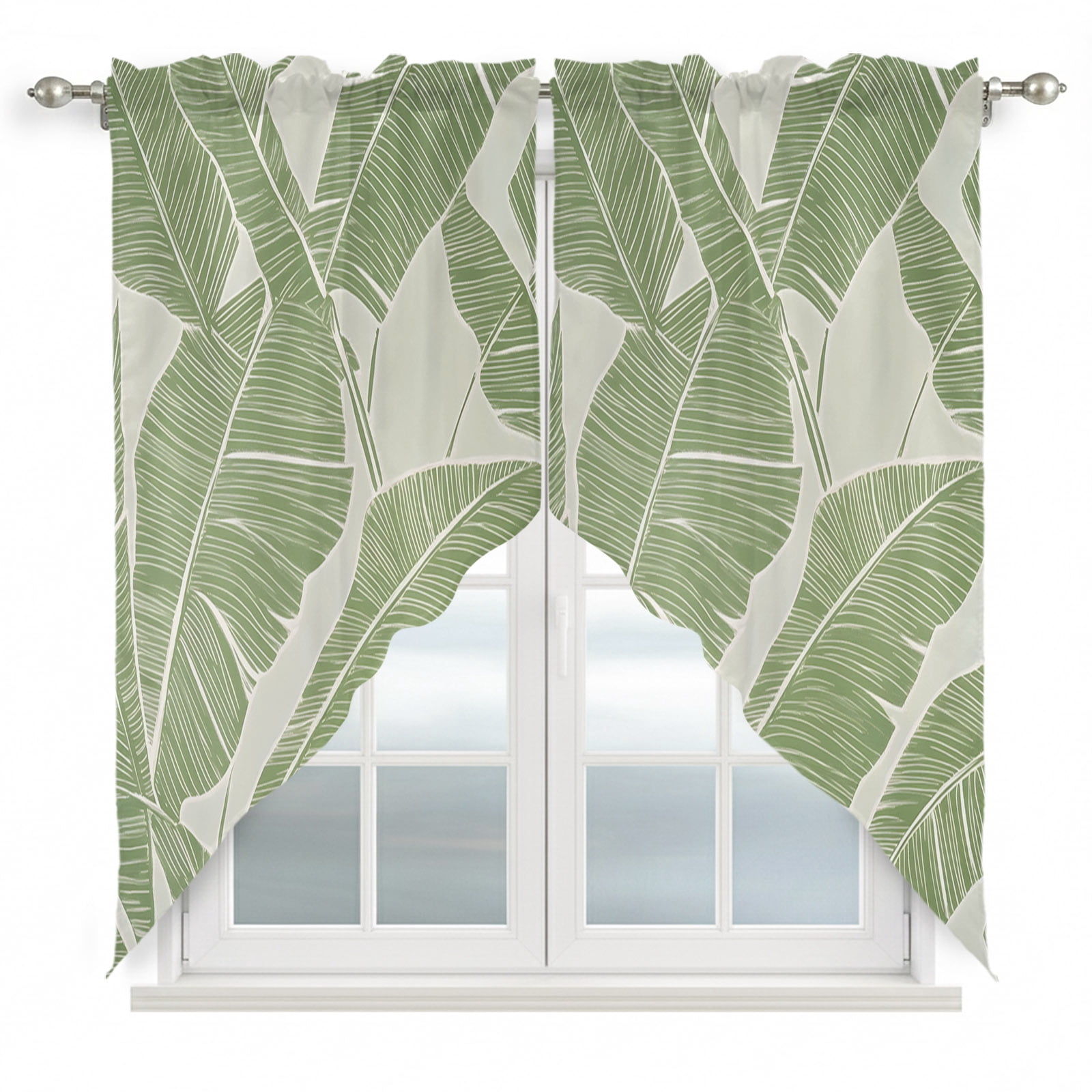Abstract Palm Leaf Swag Curtain Valance for Window 2 Panels Green ...