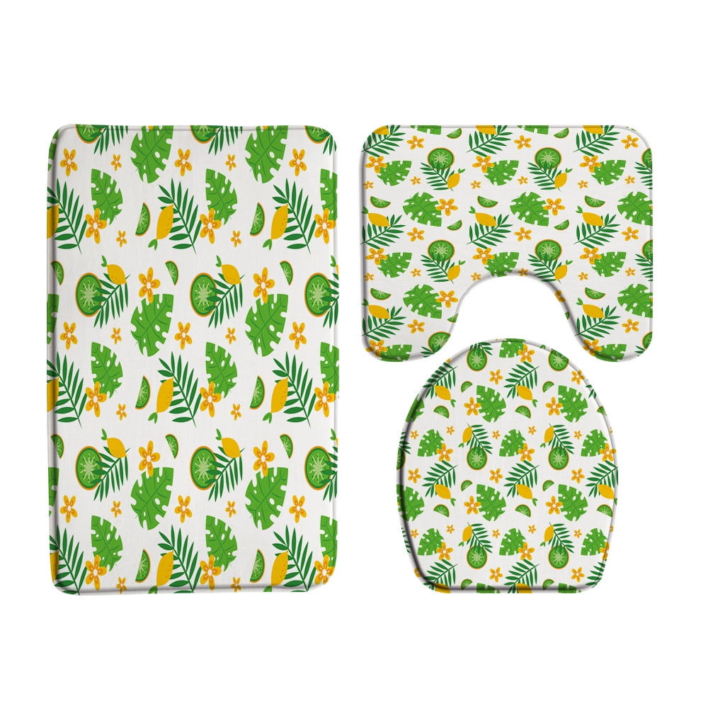 Abstract Palm Leaves Boho Bath Mat Sets Mid Century Plant Tropical ...