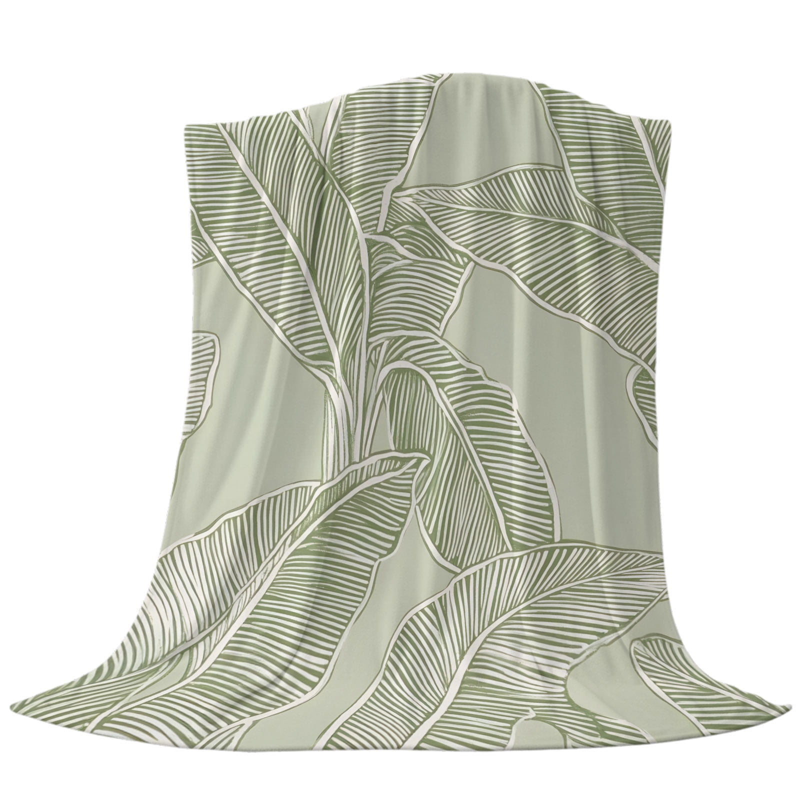 Abstract Palm Leaves Fleece Throw Blanket Lightweight Green Tropical ...