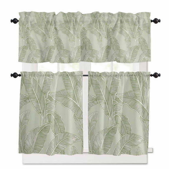 Abstract Palm Leaves Kitchen Curtains Valance and Tier Set Green ...