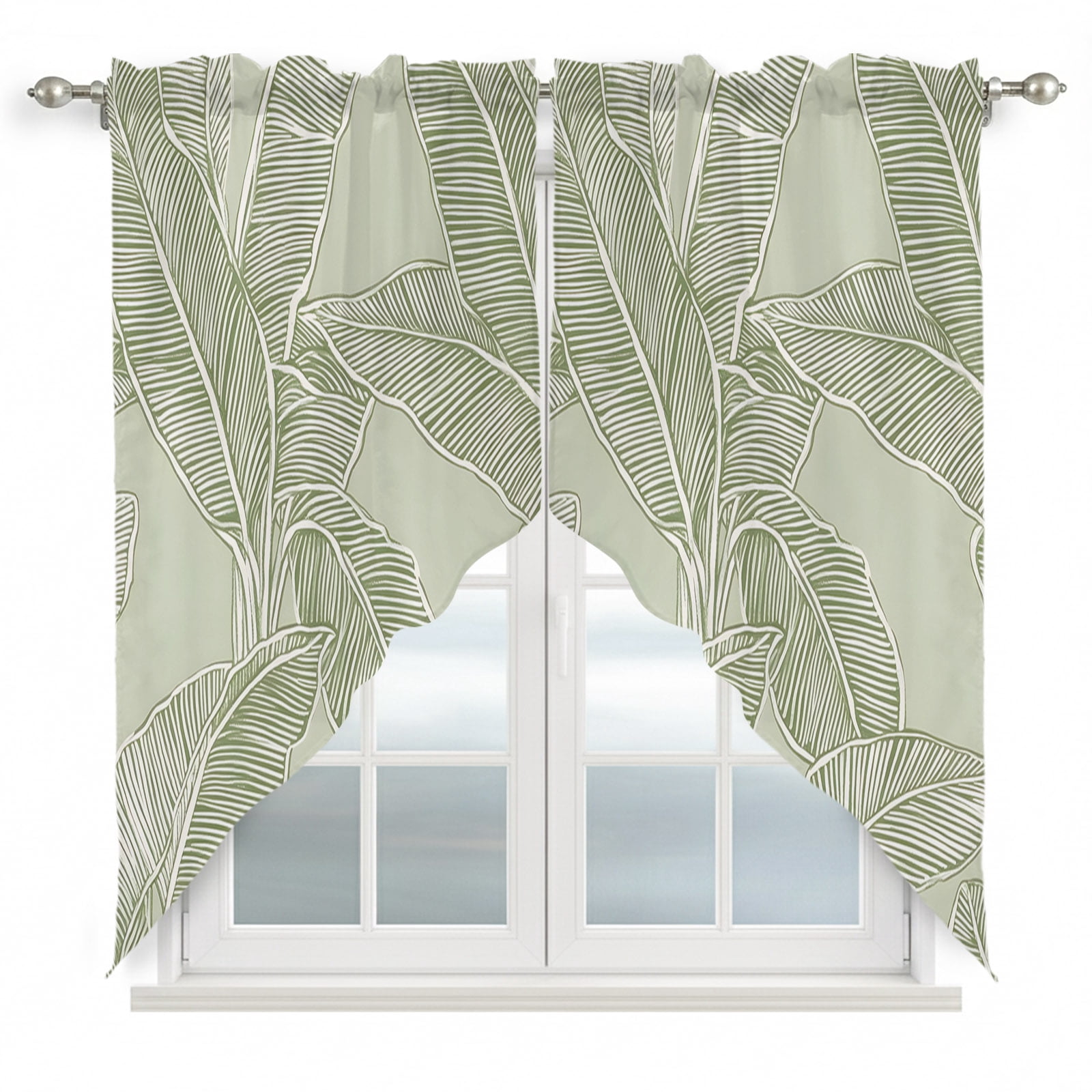 Abstract Palm Leaves Swag Curtain Valance for Window 2 Panels Green ...