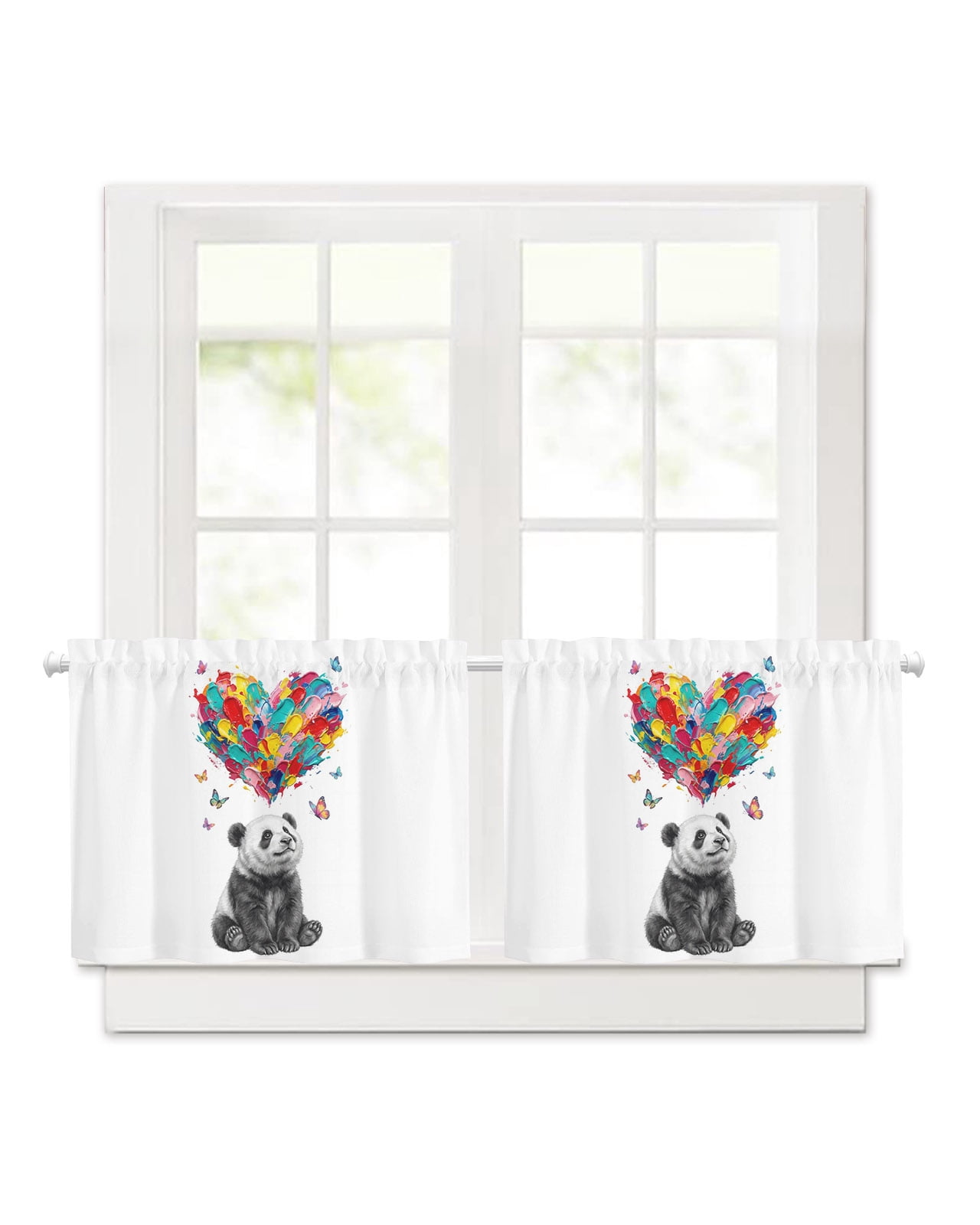 Abstract Panda Short Blackout Curtains 24 Inch Long,Colorful Heart ...
