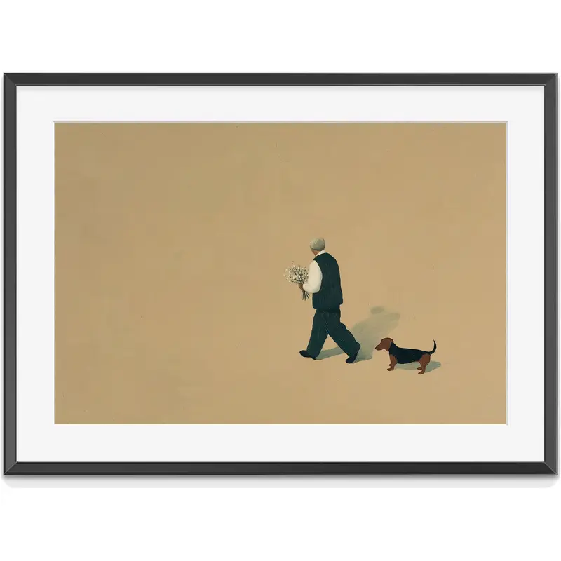 Abstract Papa & Puppy Oil Painting Larg Brown Wall Art Old Man Walking ...