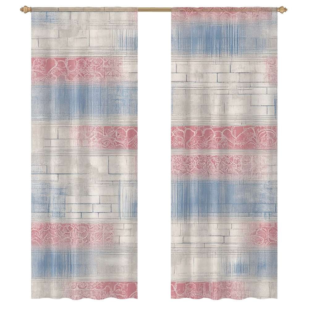 Abstract Pastel Brick Pattern Modern Tulle Window Curtains for Living ...