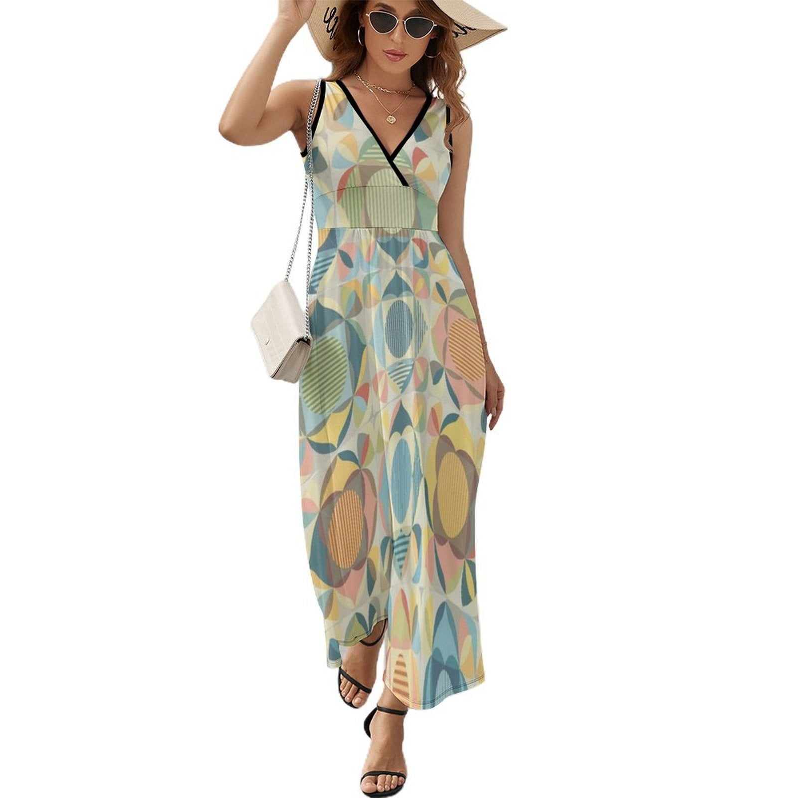 Abstract Pastel Circle Pattern Dress Fashion Boho Beach Long Dresses ...