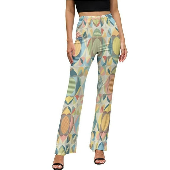 Abstract Pastel Circle Pattern High Waisted Casual Flared Trousers ...