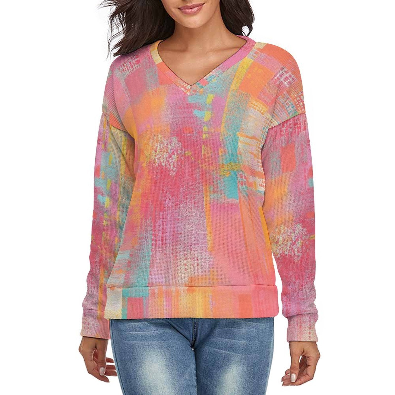 Abstract Pastel Colorful Artwork Texture V-neck Sweater Winter Clothes ...