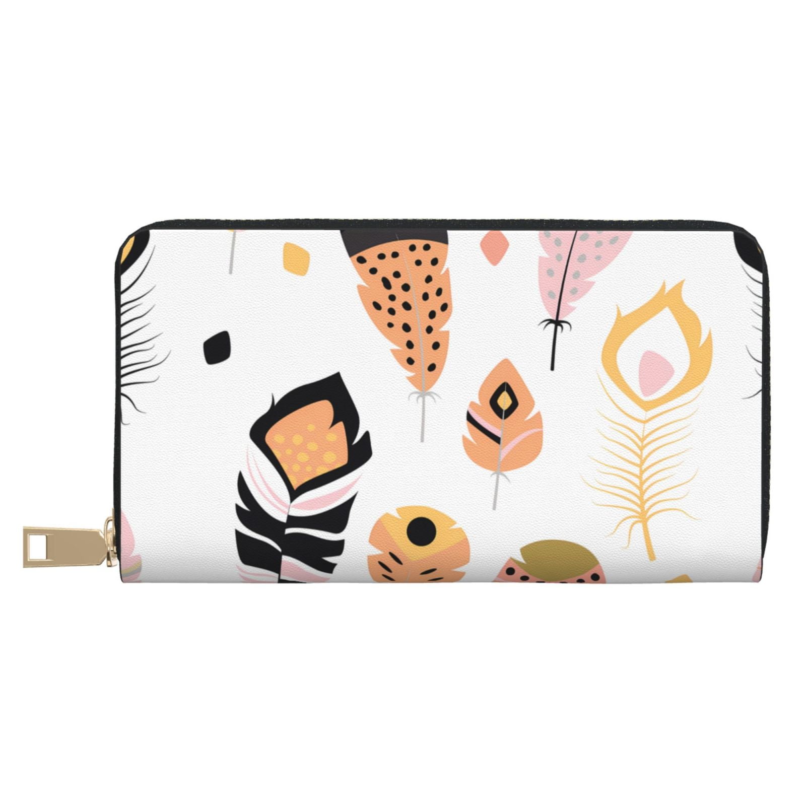 Abstract Pastel Feather Pattern Wallet Women, Leather Bifold Multi Card ...