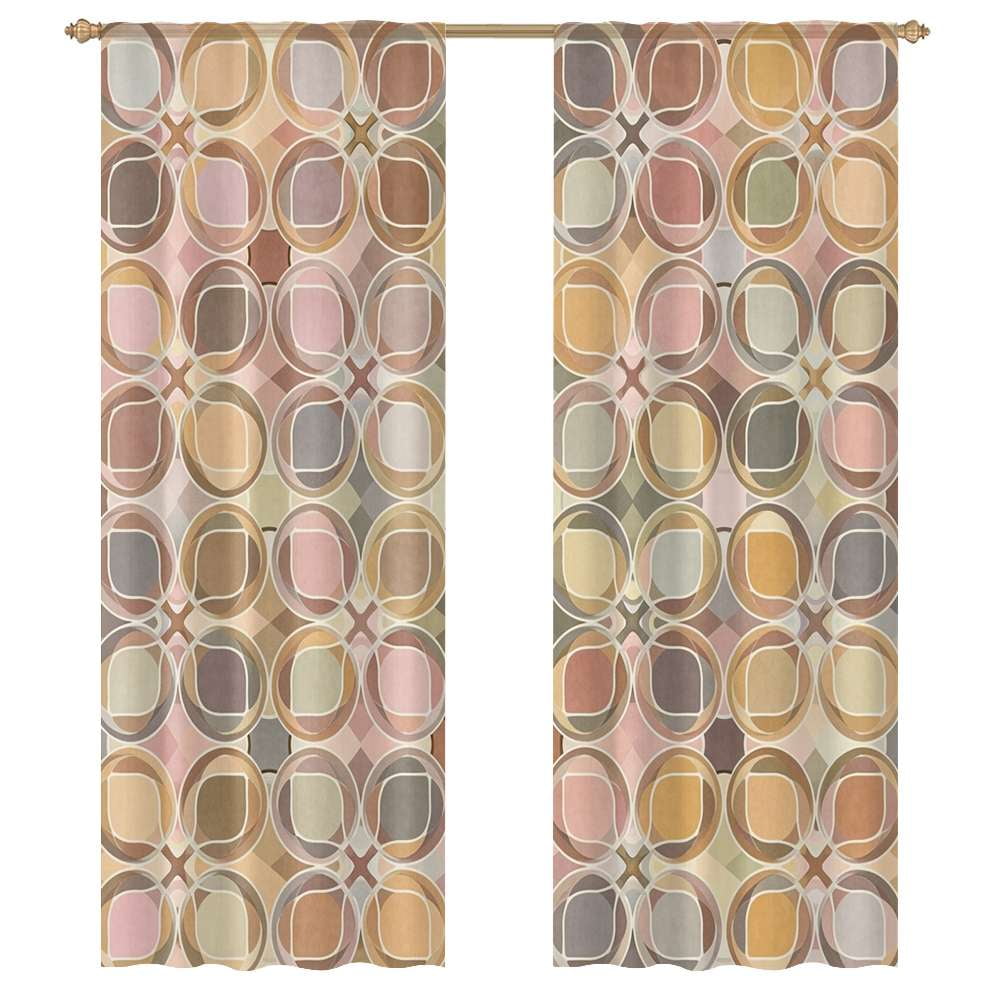 Abstract Pastel Floral Geometric Pattern Sheer Voile Curtain Window ...