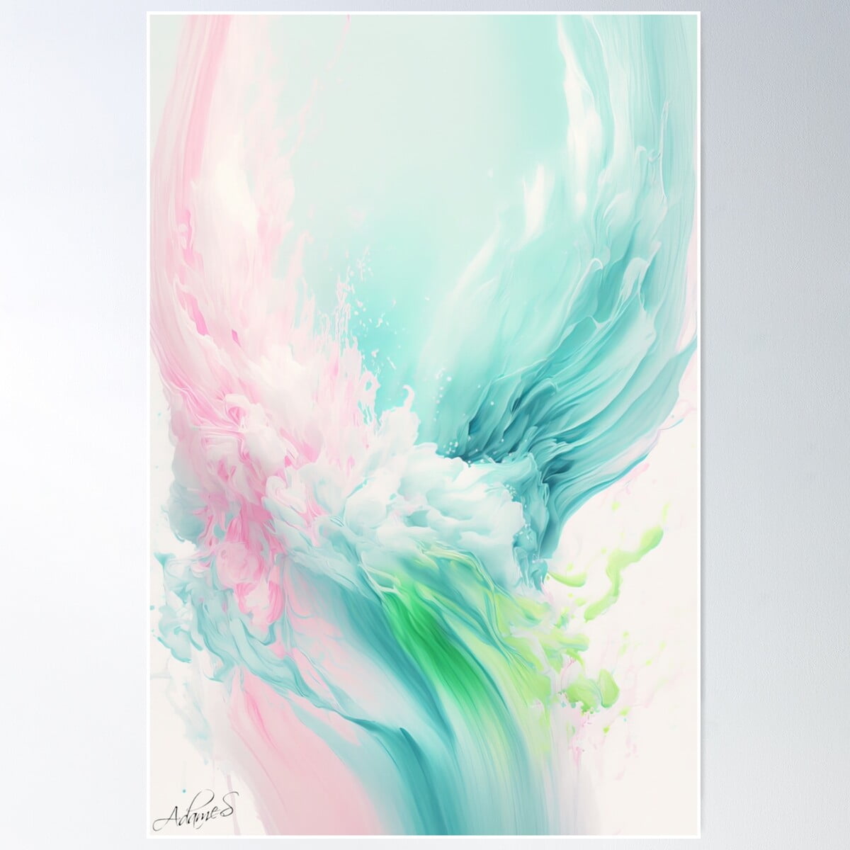 Abstract Pastel Flower Painting With Pink And Turquoise Poster Wall Art ...