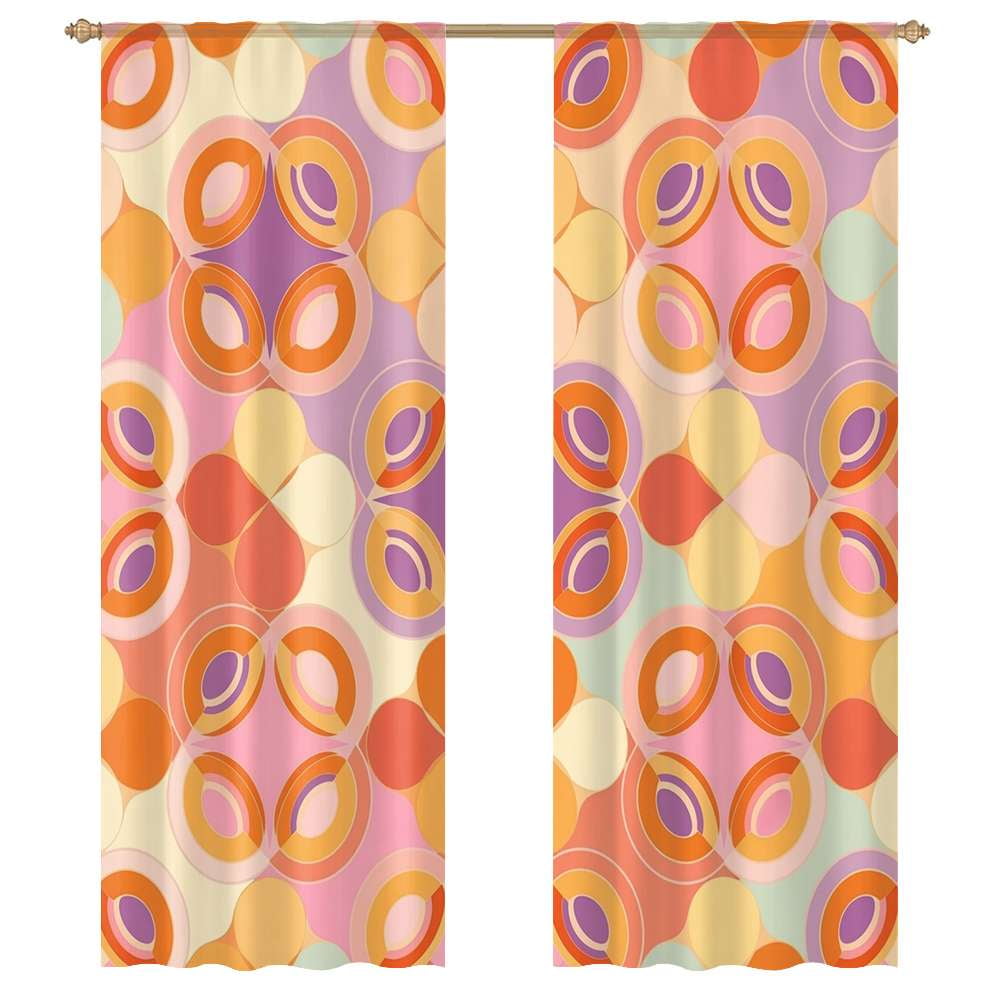 Abstract Pastel Geometric Pattern Modern Tulle Window Curtains for ...