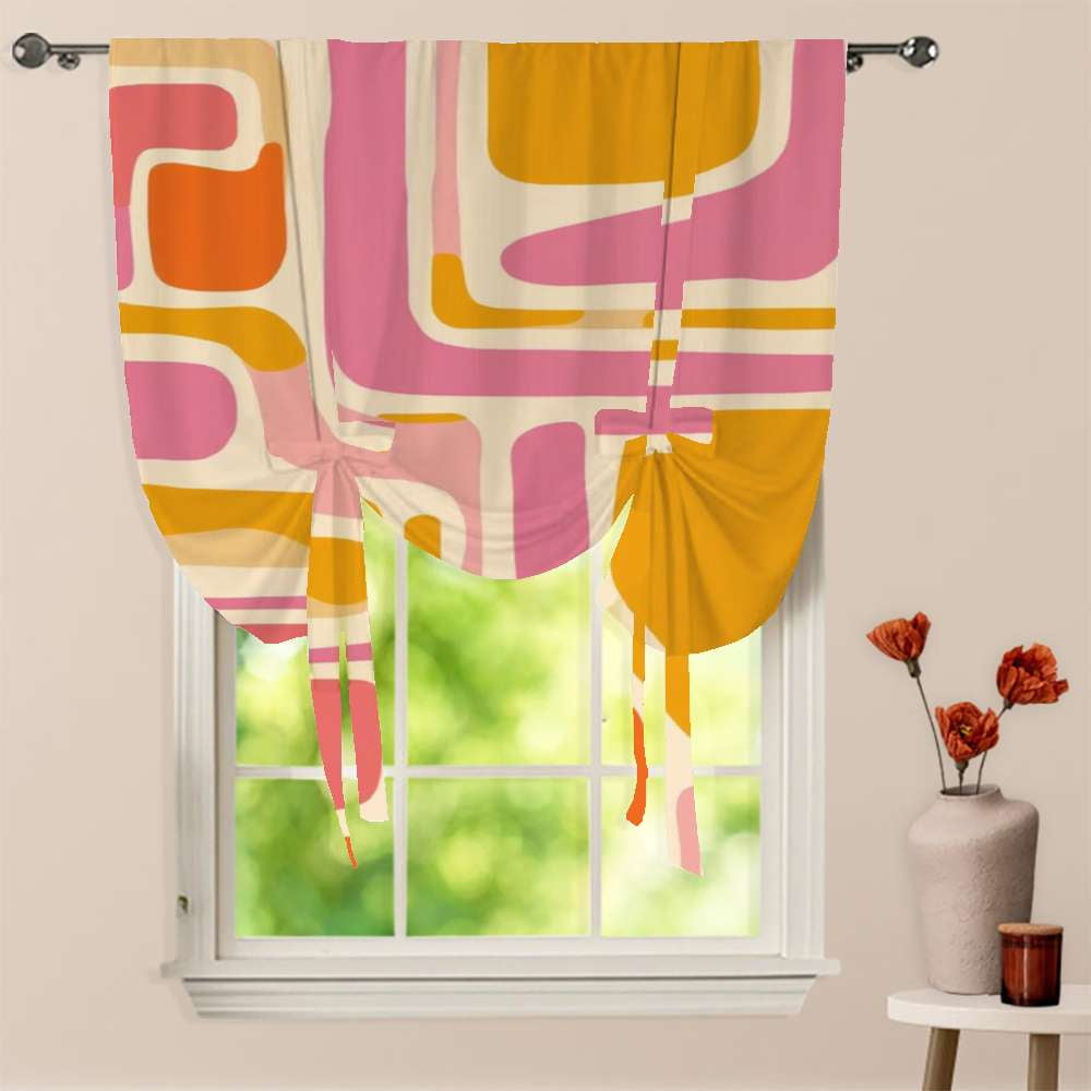 Abstract Pastel Geometric Pattern Window Curtain for Living Room Roman ...