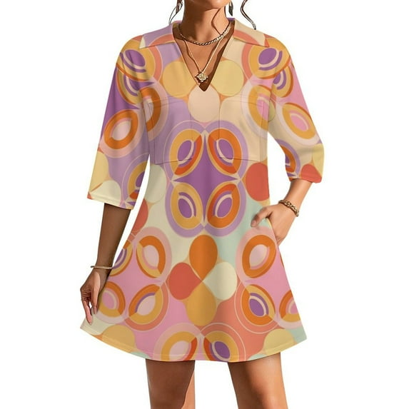 Abstract Pastel Geometric Pattern Womens Dress With Pockets Summer V ...