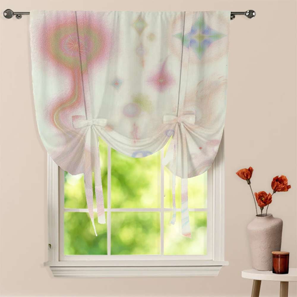 Abstract Pastel Geometric Shapes Window Curtain for Living Room Roman Curtain Kitchen Tie-up ...