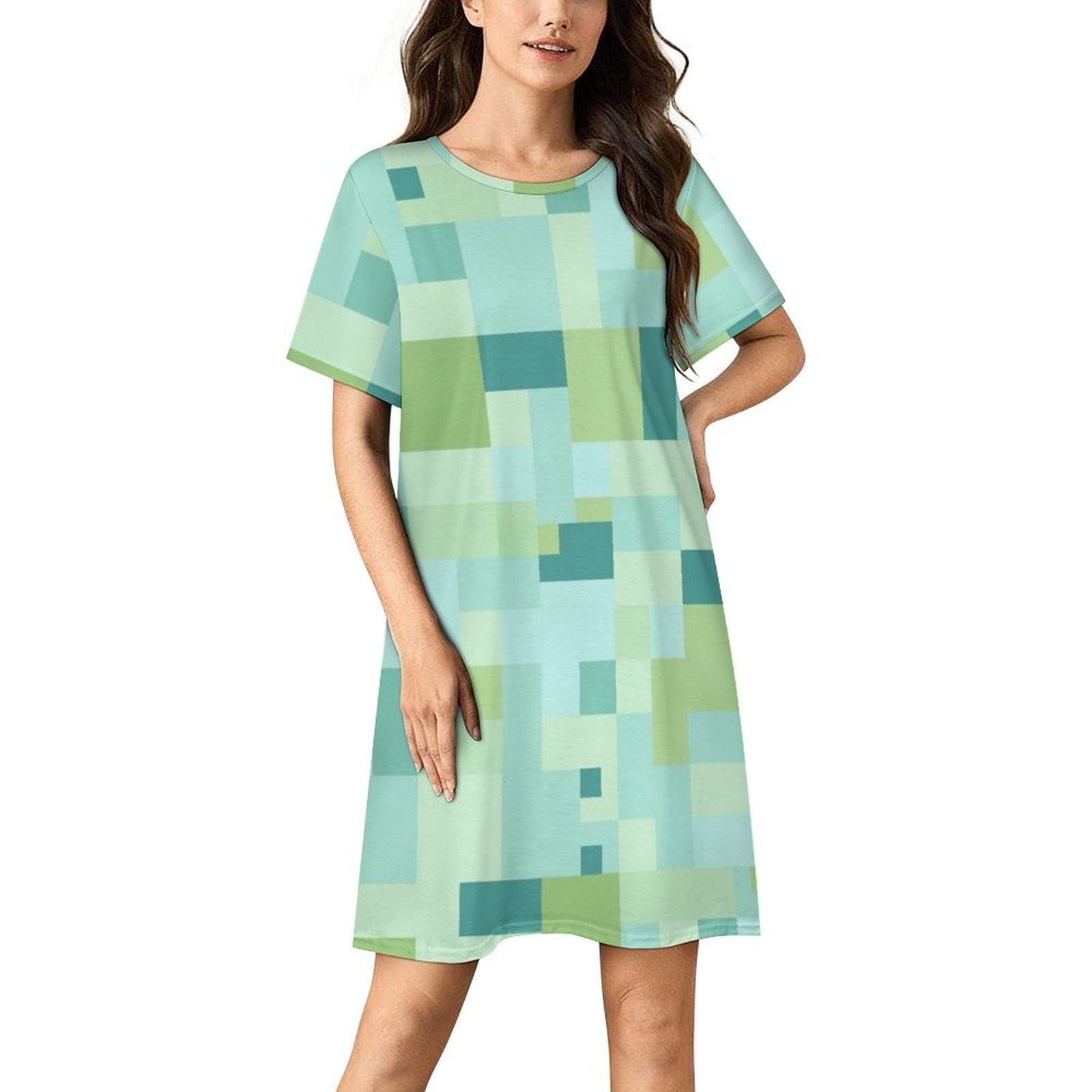 Abstract Pastel Green Square Pattern Women Nightgown Sleepwear Short ...