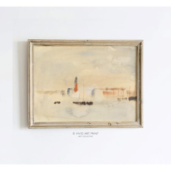 Abstract Pastel Harbor Wall Art Vintage Soft Coastal Landscape Nursery ...