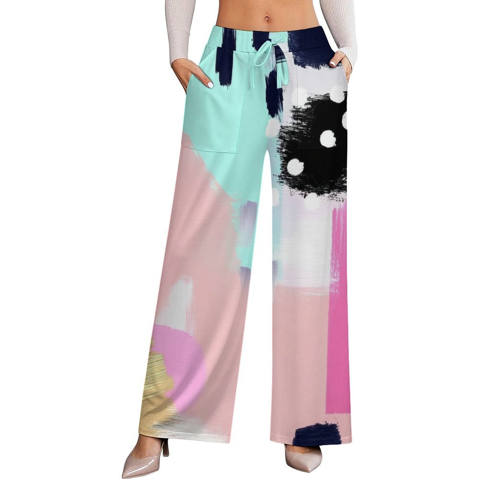 Abstract Pastel Paint Strokes Art Women's Casual Wide Leg Pants Comfort ...