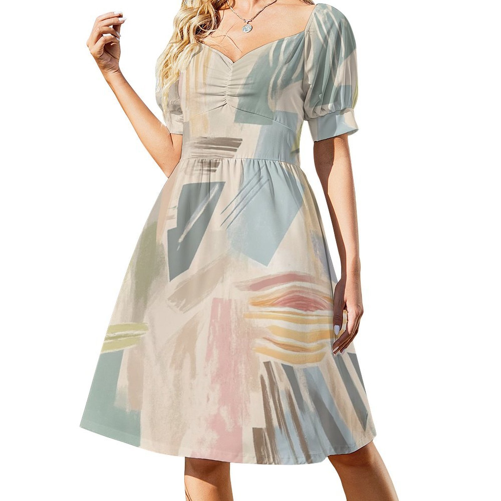 Abstract Pastel Painted Shapes Short Sleeve Dress Clothes Women's ...