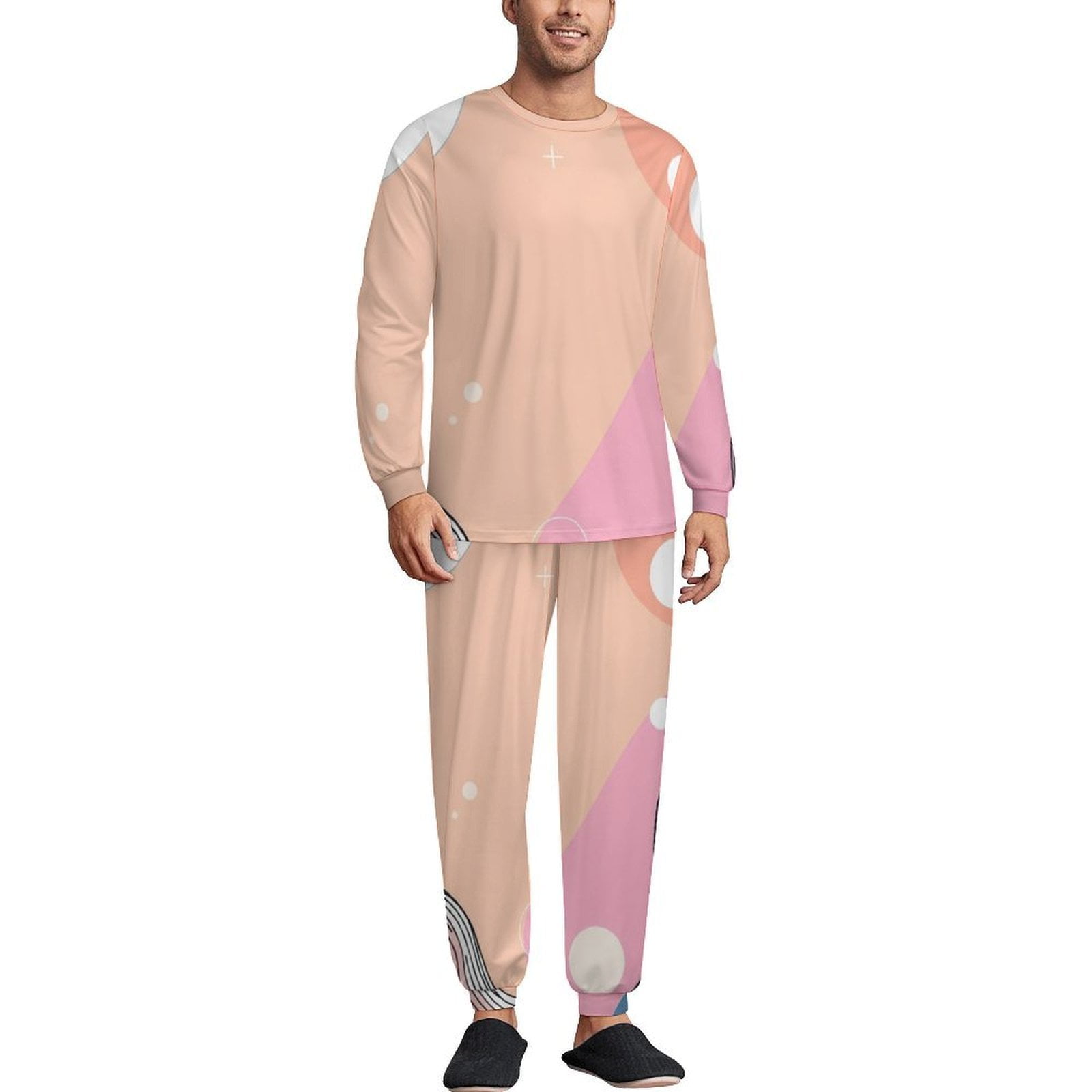 Abstract Pastel Shapes Pajamas Men Home Suit Winter Long Sleeve 2 Piece ...