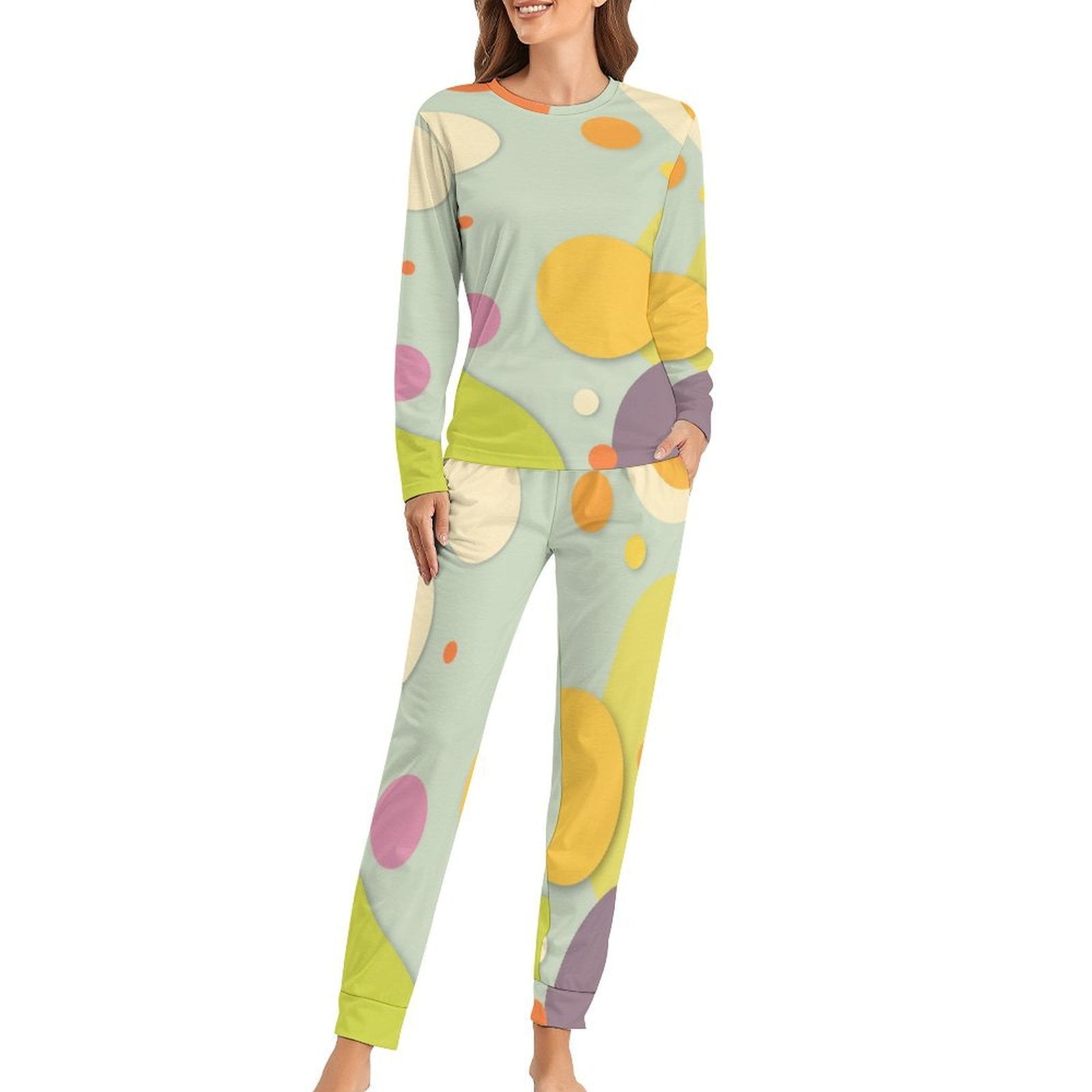 Abstract Pastel Shapes Pajamas Woman Two Piece Design Long Sleeves ...
