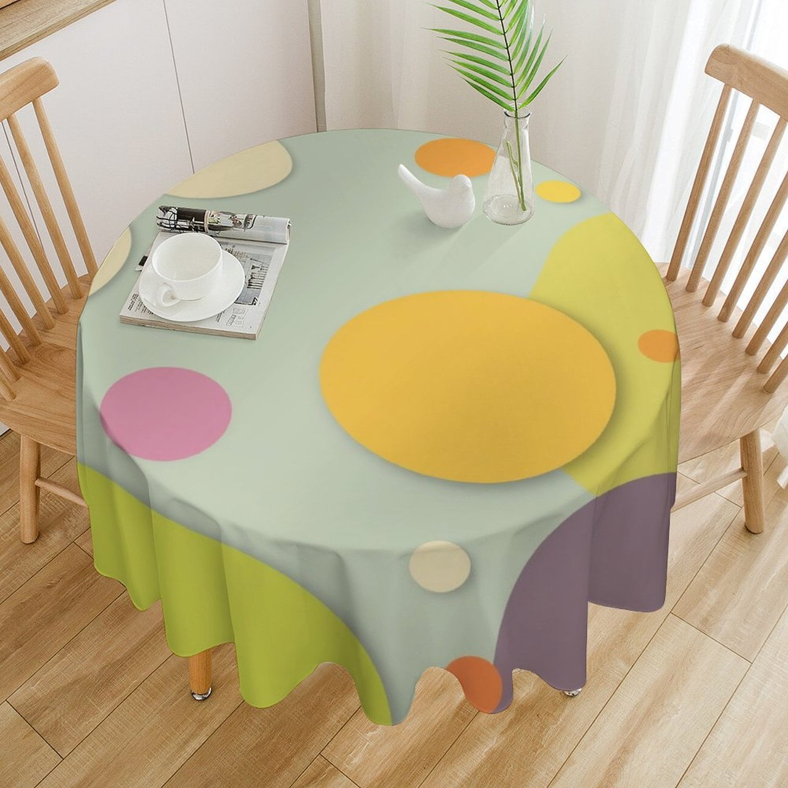 Abstract Pastel Shapes Round Tablecloths Circular Table Cover Washable ...