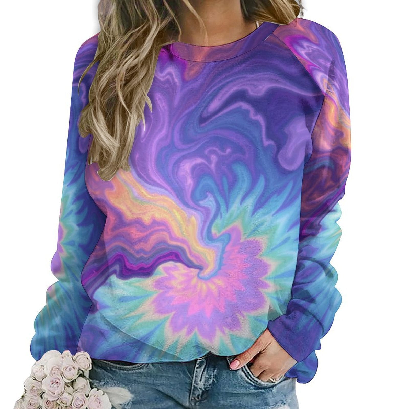 Abstract Pastel Swirl Sweatshirts Women T-shirt Long Sleeve O-neck ...