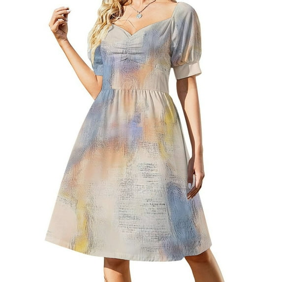 Abstract Pastel Textured Art Short Sleeve Dress Clothes Women's Summer ...
