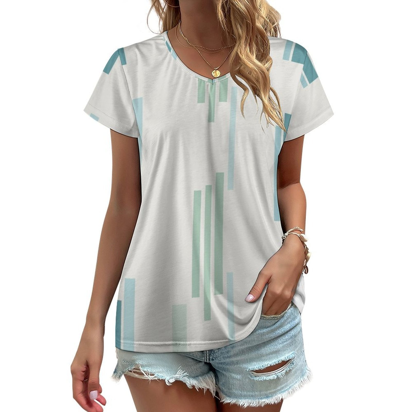 Abstract Pastel Vertical Line Pattern Women's Blouse Short Sleeve Women ...