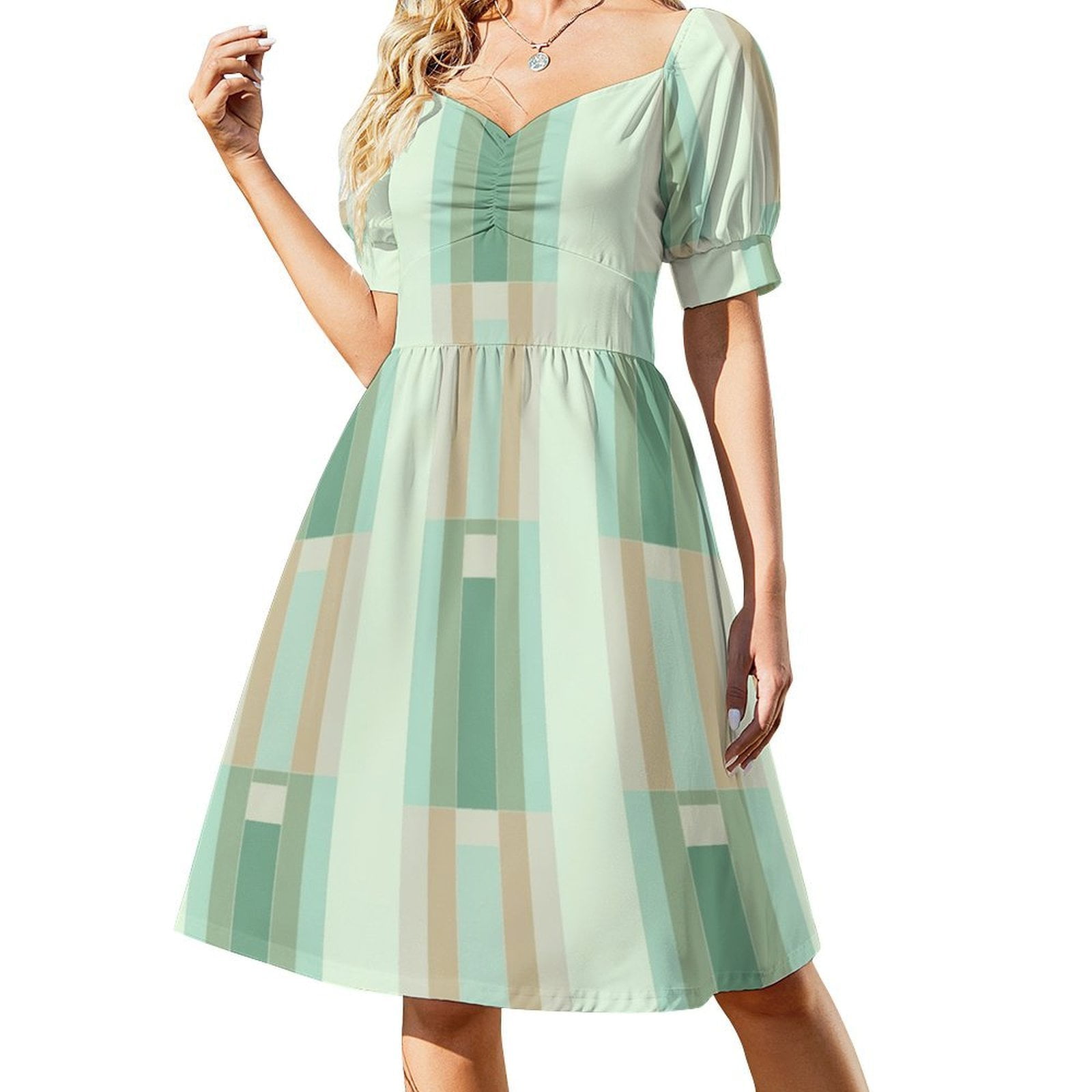 Abstract Pastel Vertical Striped Pattern Short Sleeve Dress Clothes ...