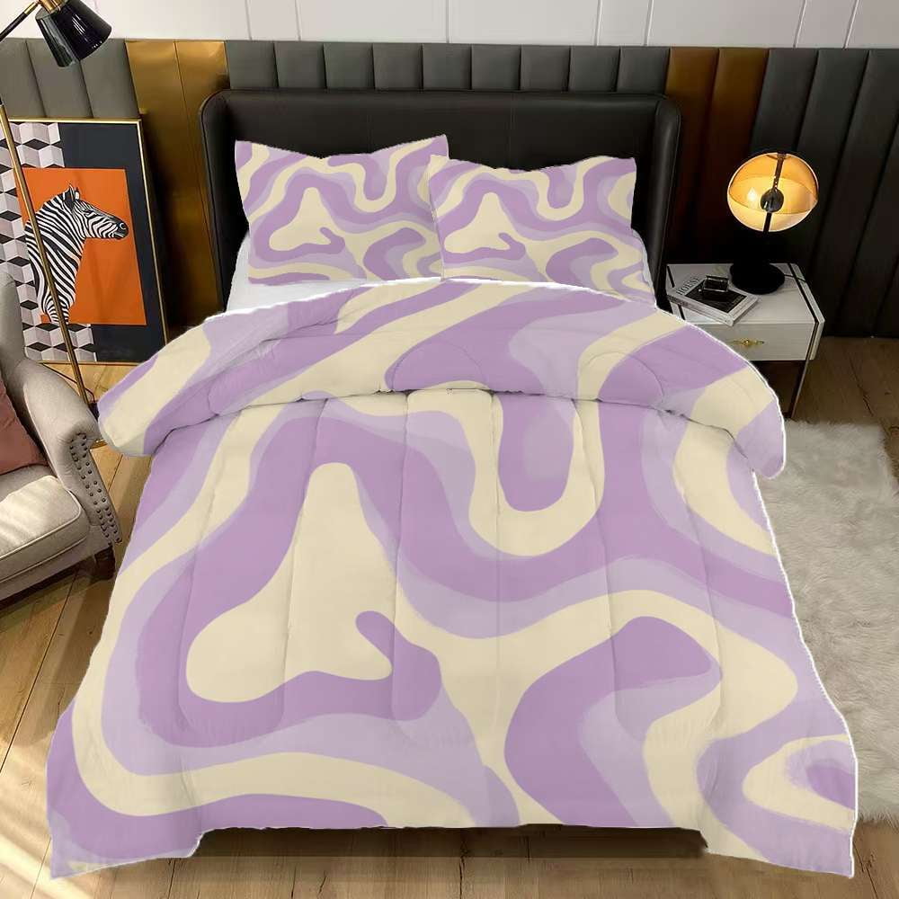 Abstract Pastel Wavy Design Comforter Set Queen Size Bedding Set For ...