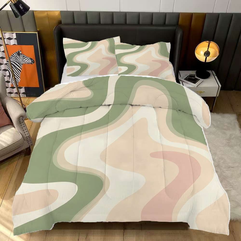 Abstract Pastel Wavy Design Comforter Set Queen Size Bedding Set For ...