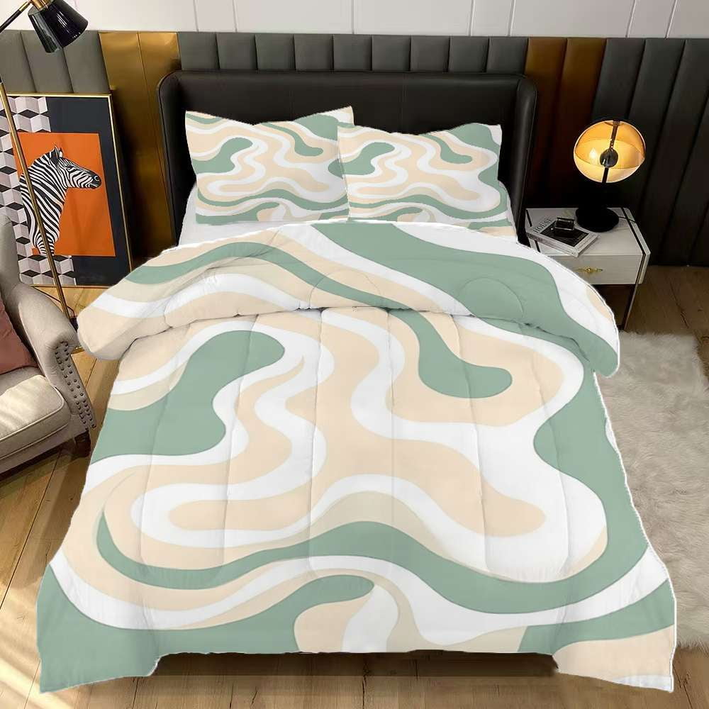 Abstract Pastel Wavy Design Comforter Set Twin Size Bedding Set For ...