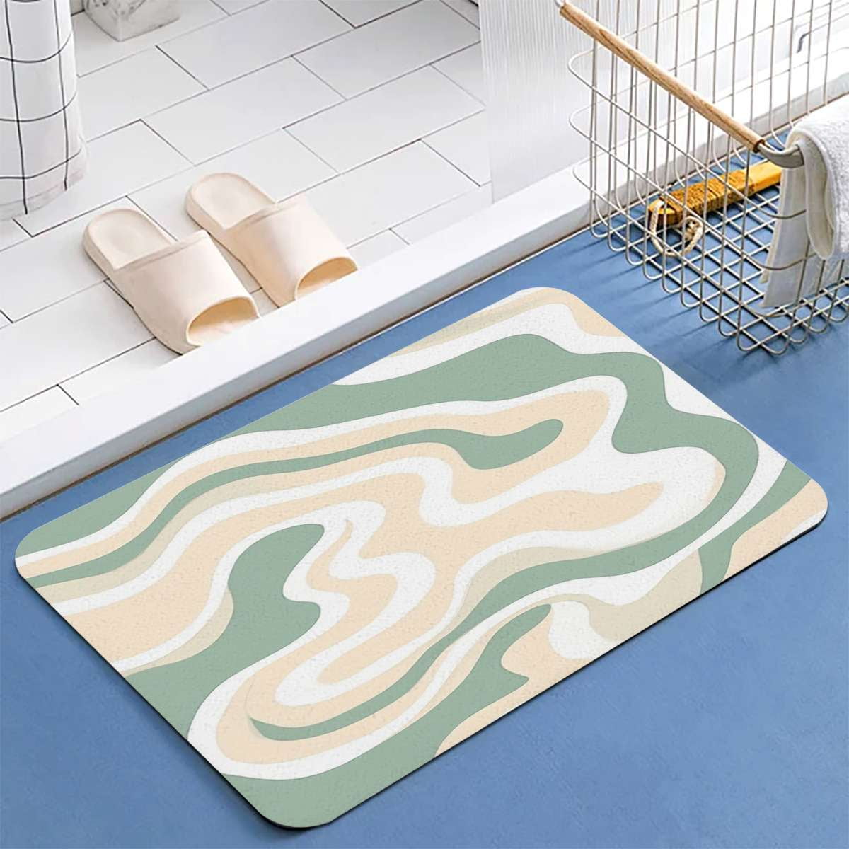 Abstract Pastel Wavy Design Diatomite Bath Mats Bathroom Absorbent Anti ...