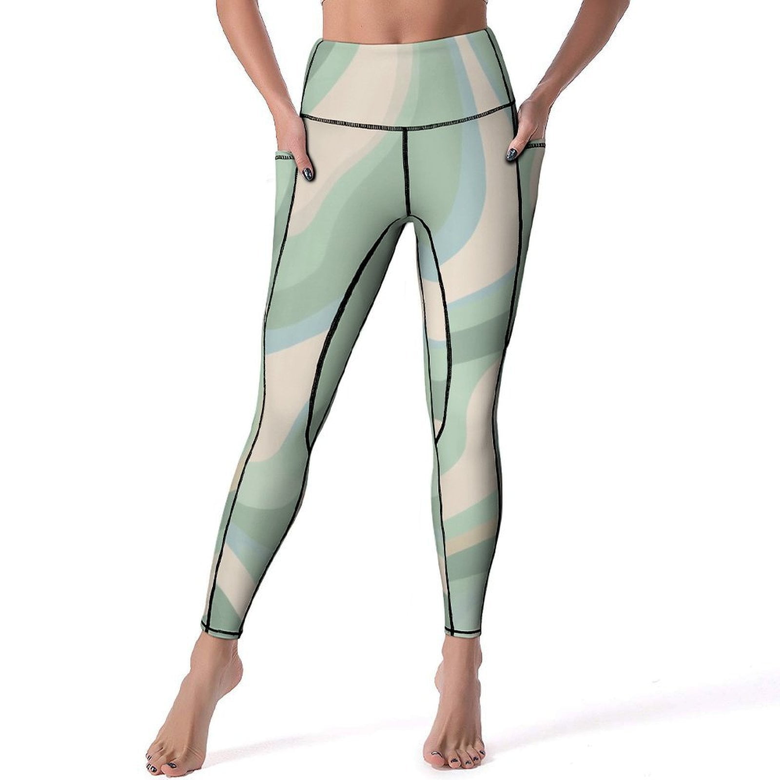 Abstract Pastel Wavy Design Leggings Fitness Gym Yoga Pants High Waist ...