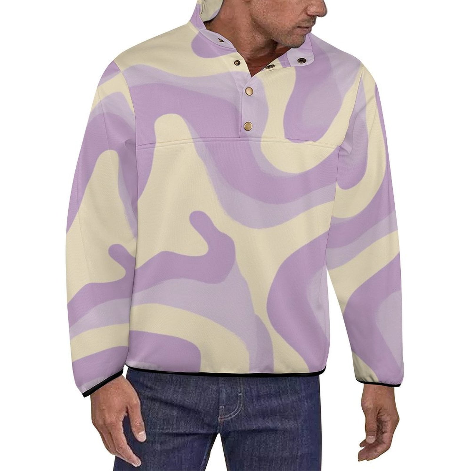 Abstract Pastel Wavy Design Men's Stand Collar Sweater Long Sleeve ...